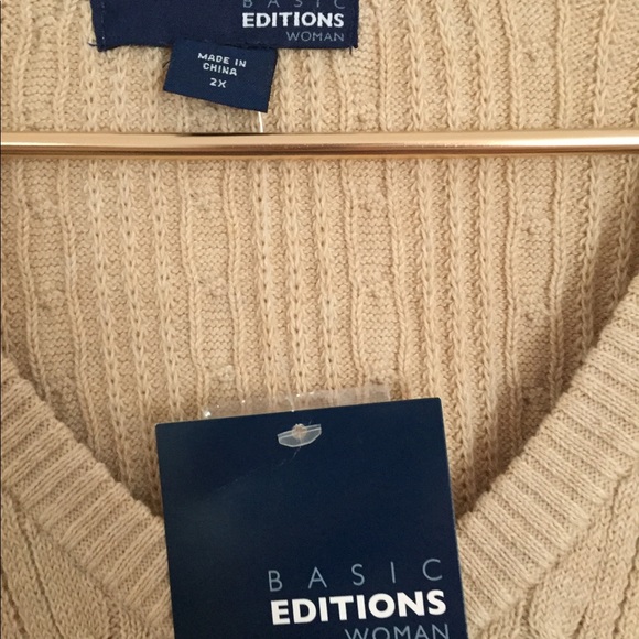 Basic Editions | Sweaters | Nwt Basic Editions Cable Vneck Sweater 2x ...